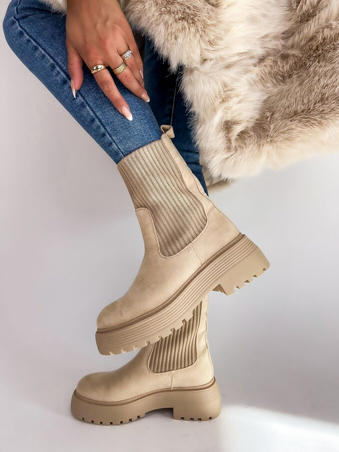 Béžové ponožkové členkové čižmy EMALYN | Starstyle.sk