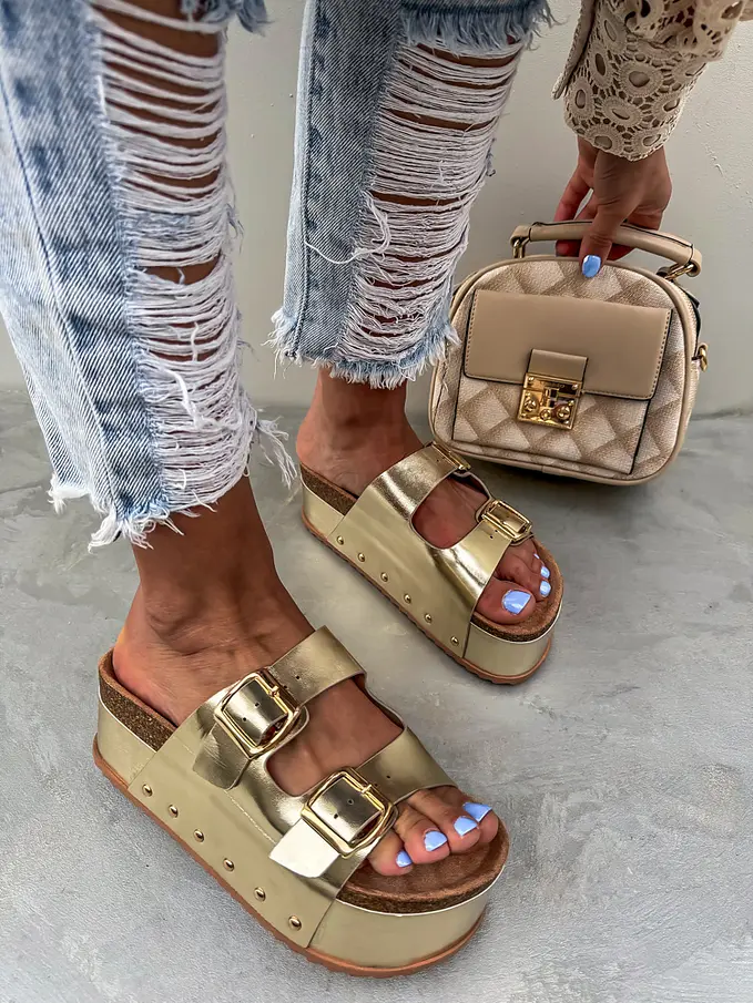 Zlaté platformové šľapky DHARMA+ | Starstyle.sk